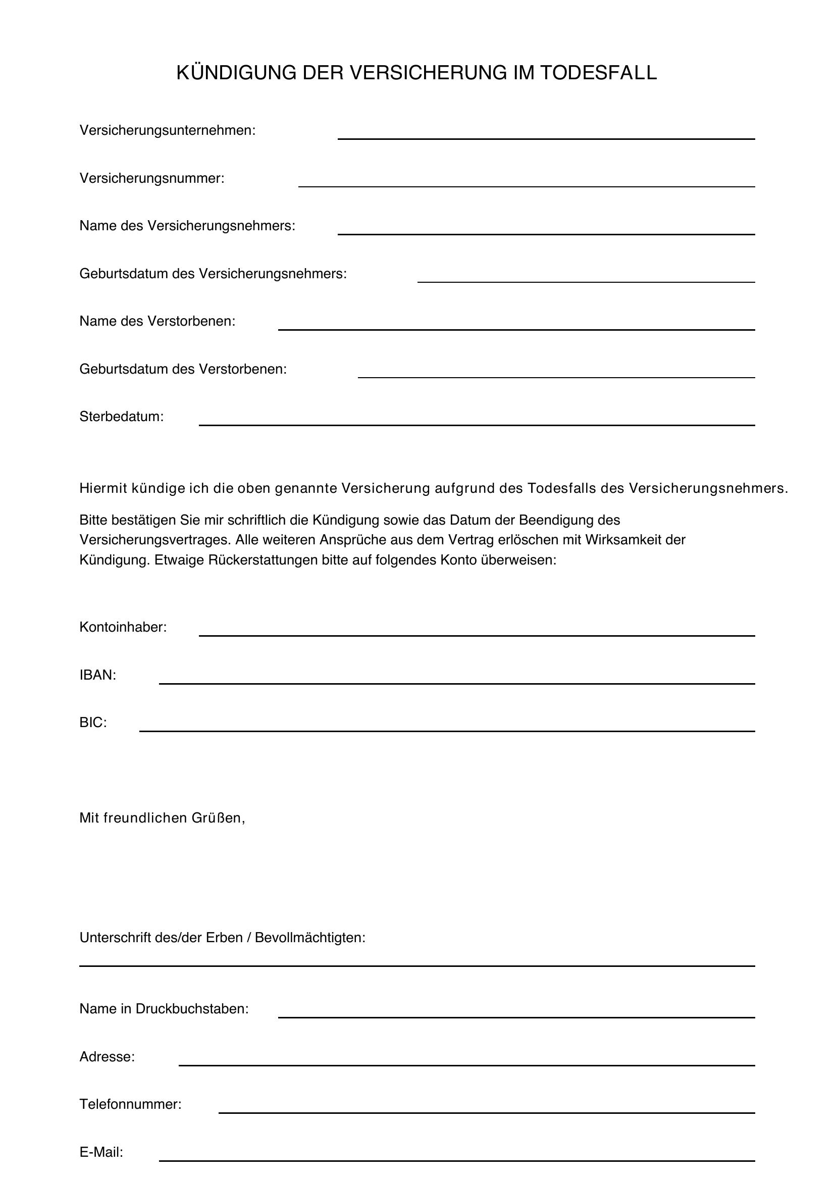 Todesfall Versicherung Kndigen